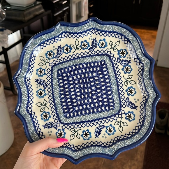 Dining | Polish Pottery 8 Dot Platter Plate Bluecreamgreen Floral ...